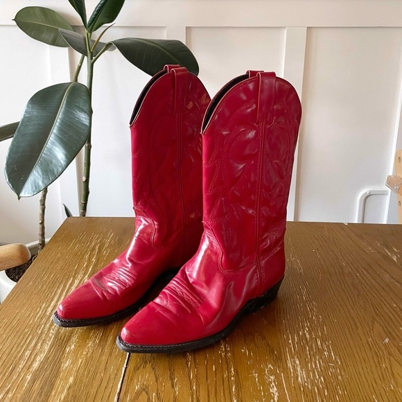 Shoes | Vintage Red Leather Cowboy Boots | Poshmark